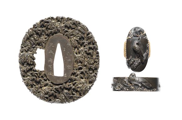 Bonhams : A shibuichi fuchi-gashira by Ishiguro Masaaki, 19th century