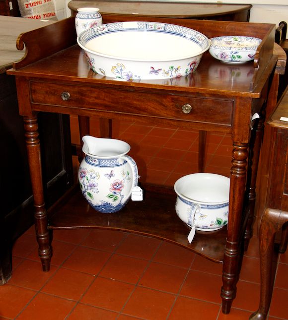 Bonhams : A william IV/Victorian magoany washstand, together with a jug and bowl set