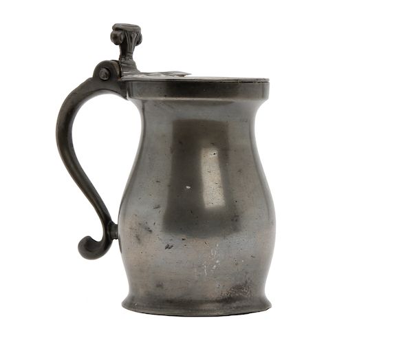 Bonhams : An 18th century O.E.W.S. double-volute baluster pewter measure