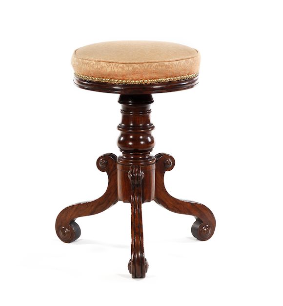 Bonhams : A Victorian rosewood revolving piano stool The brass collar ...