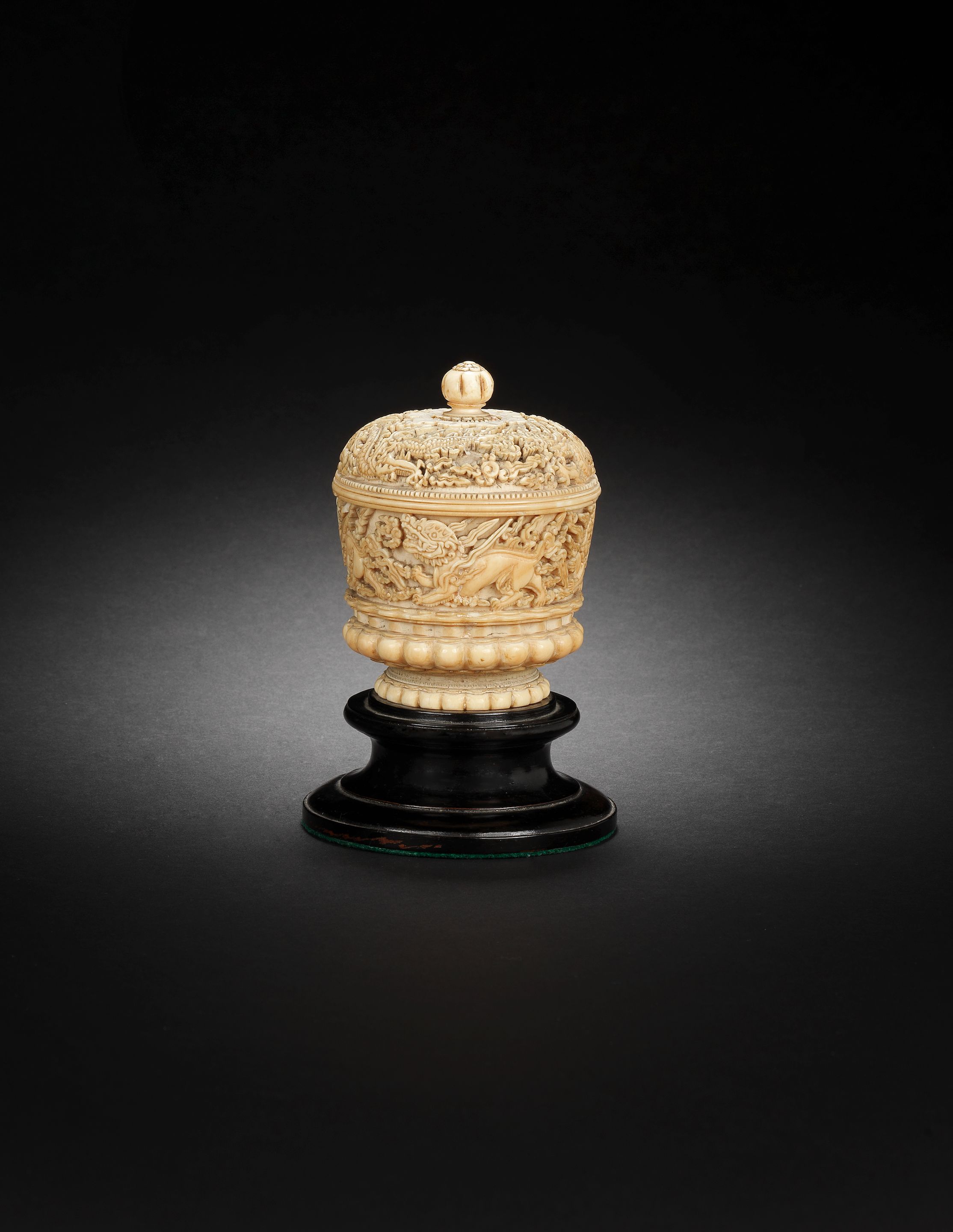 Bonhams : A carved ivory box and cover 17th century