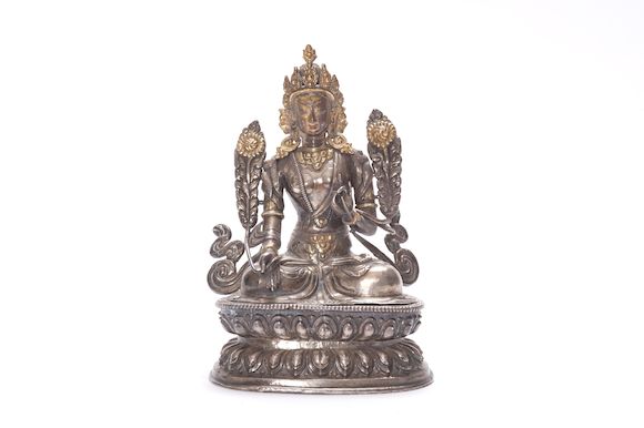 Bonhams : A silver repoussé figure of Tara 18th century