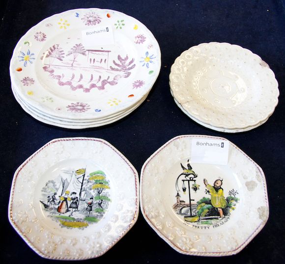 Bonhams : Eight Cambrian pottery nursery plates,