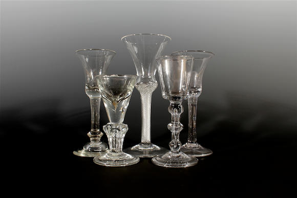 Bonhams Four Various Wine Glasses 18th Century And Another Later Glass