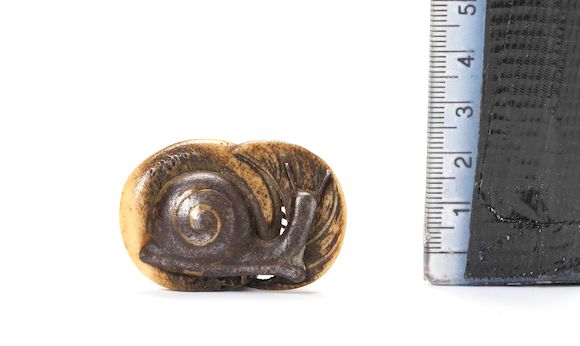 Bonhams : A stag antler and metal netsuke of a snail and mushroom By ...