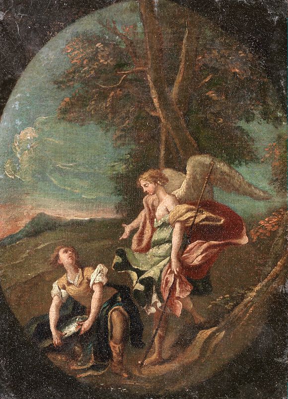 Bonhams : Roman School, 18th Century Tobias and the Angel, within a ...