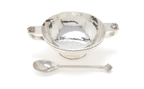 Bonhams : LYDIA COOPER: A silver two-handled bowl and spoon Chester 1914