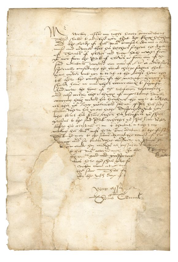 Bonhams : CROMWELL (THOMAS) Letter signed and subscribed ("Your assur ...