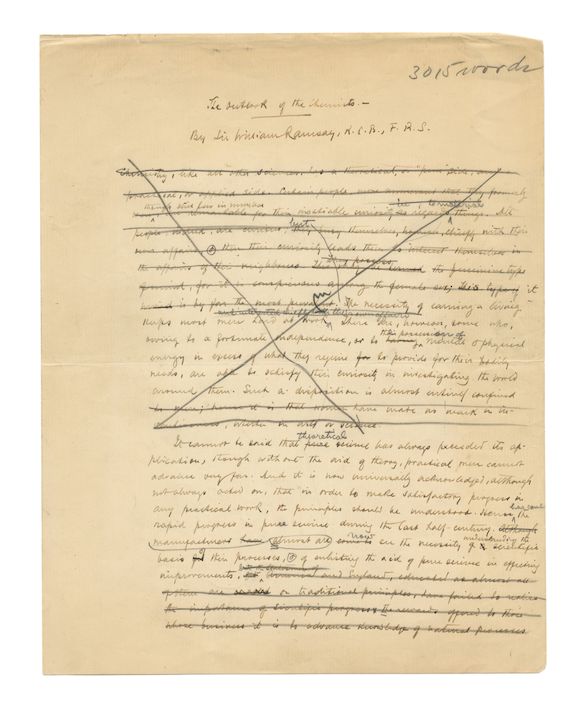 Bonhams : RAMSAY (Sir WILLIAM) Autograph manuscript of a detailed essay ...