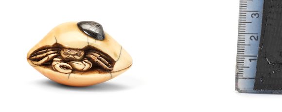Bonhams : An ivory netsuke of a hamaguri (clam) shell 18th century