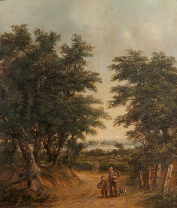 Bonhams : Robert Burrows (1819-1883) Figures on Gainsborough Lane with ...