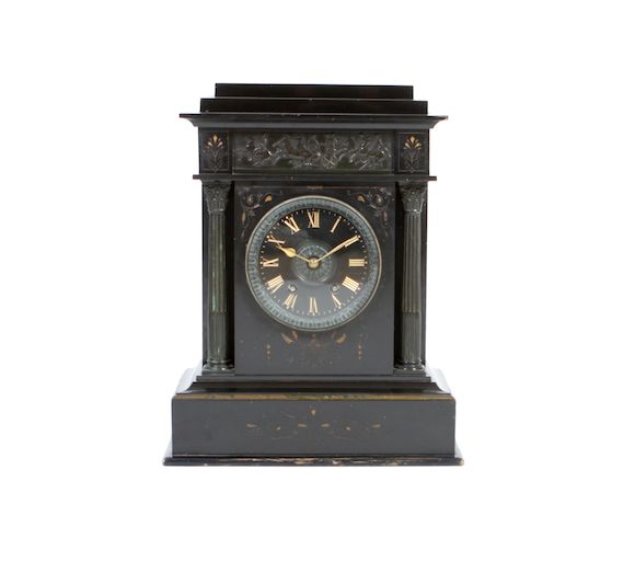 Bonhams : A large late Victorian black slate mantel clock