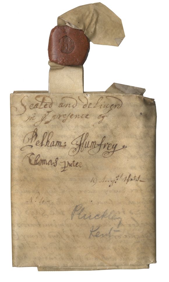 Bonhams : HUMFREY (PELHAM) Indenture signed twice (Pelham Humfrey) as ...