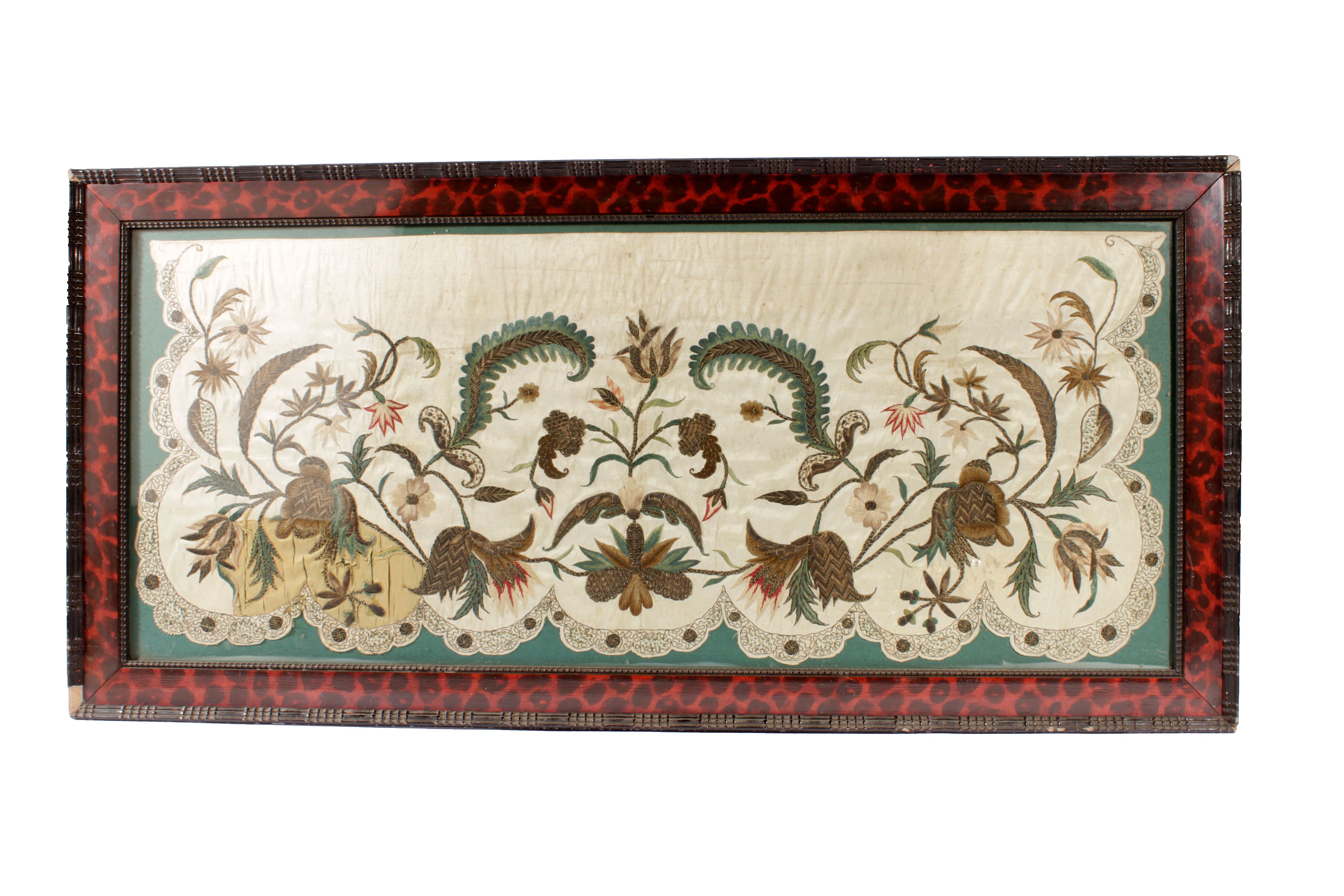 Bonhams : A mid 18th century embroidered apron panel