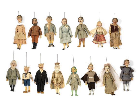 Bonhams : Carved wooden puppet set, German late 19th century 15