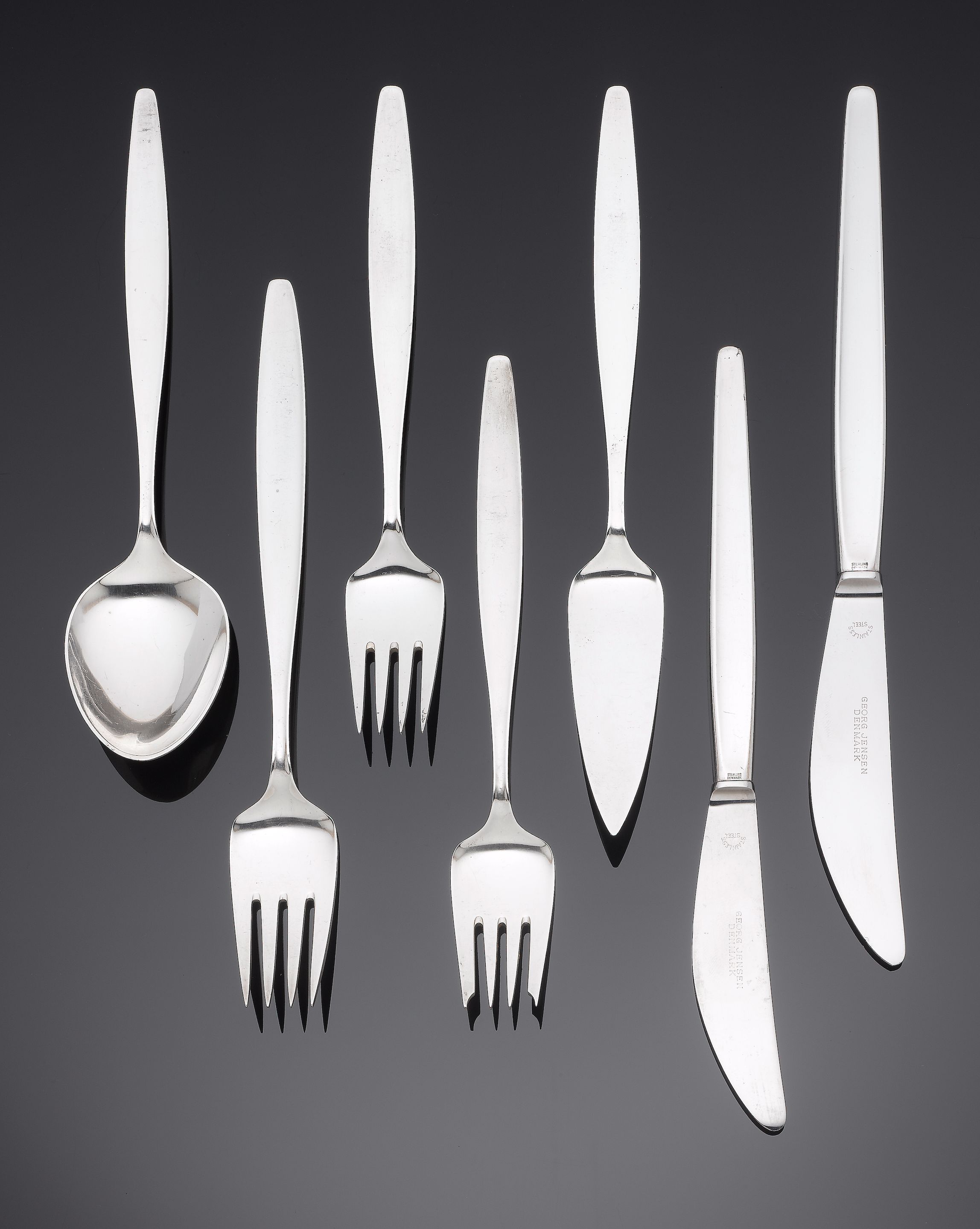 Bonhams : GEORG JENSEN A silver Cypress pattern table service of ...