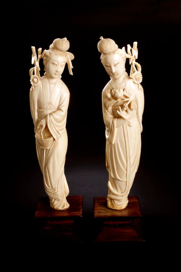 Bonhams : Two Chinese carved ivory statues of female figures Republic