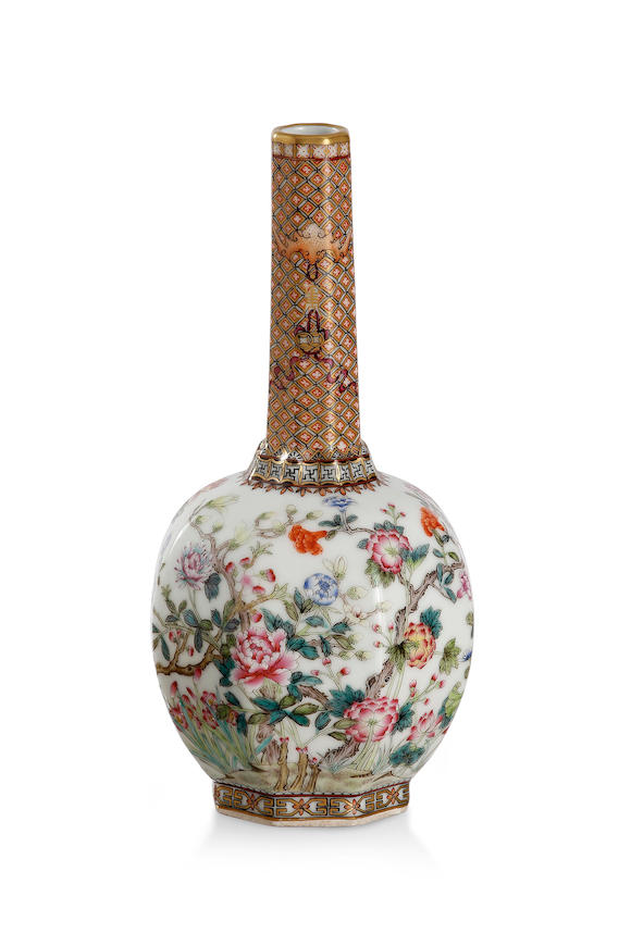 Bonhams A Famille Rose Flower Octagonal Vase Four Character