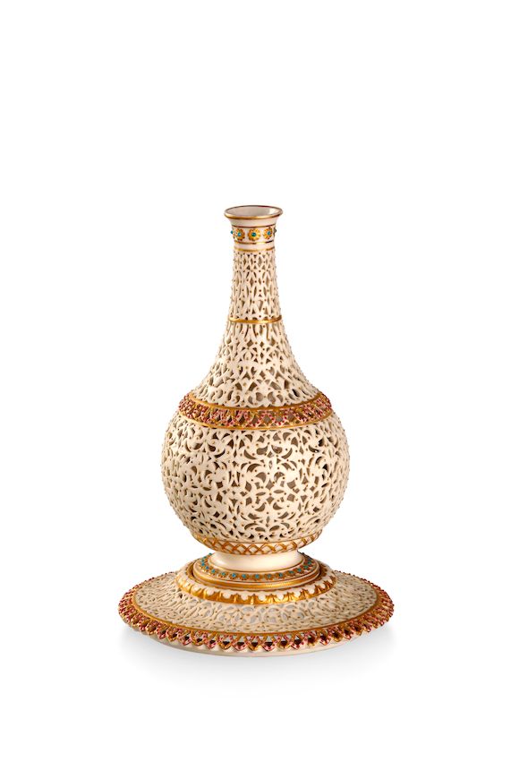 Bonhams : A Grainger's Worcester reticulated pedestal vase 1897