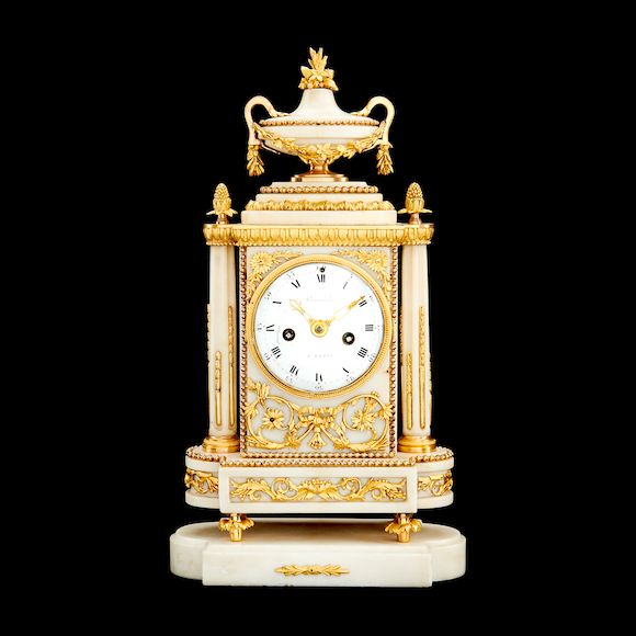 Bonhams : A Louis XVI gilt bronze and white marble mantel clock circa ...