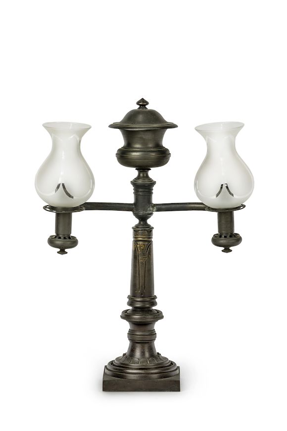 Bonhams : An early 19th century patinated bronze twin burner argand ...