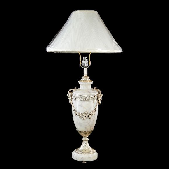 Bonhams : A Louis XVI style marble and silvered metal mounted lamp base