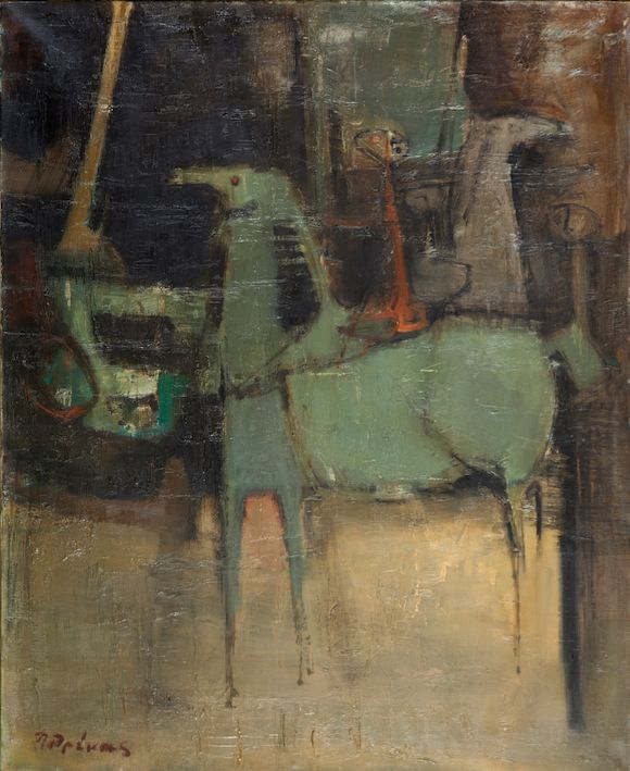 Bonhams : Paris Prekas (Greek, 1926-1999) Horses and rider 100 x 81 cm.