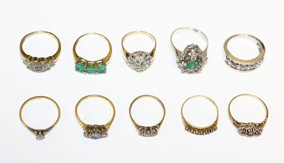 Bonhams : A collection of ten gem set rings,