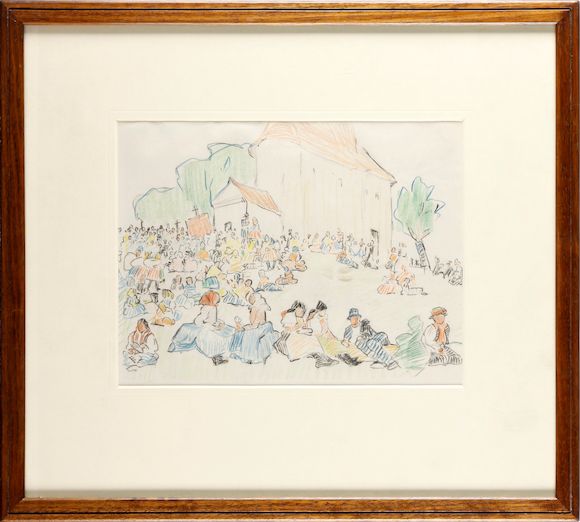 Bonhams : Mary Swanzy (Irish, 1882-1978) Crowd relaxing outside a Church