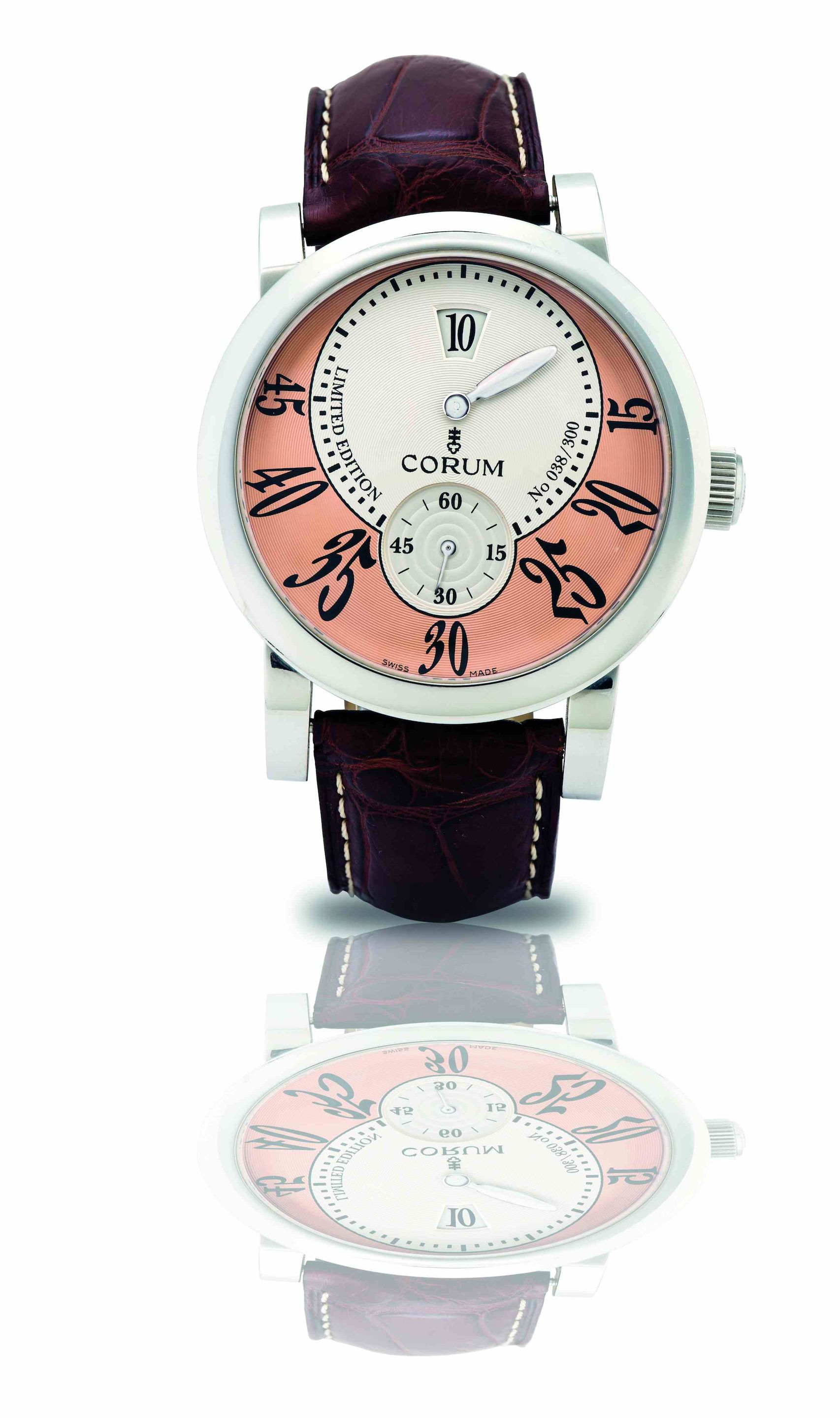 Bonhams : Corum. A fine and rare limited edition stainless steel jump ...