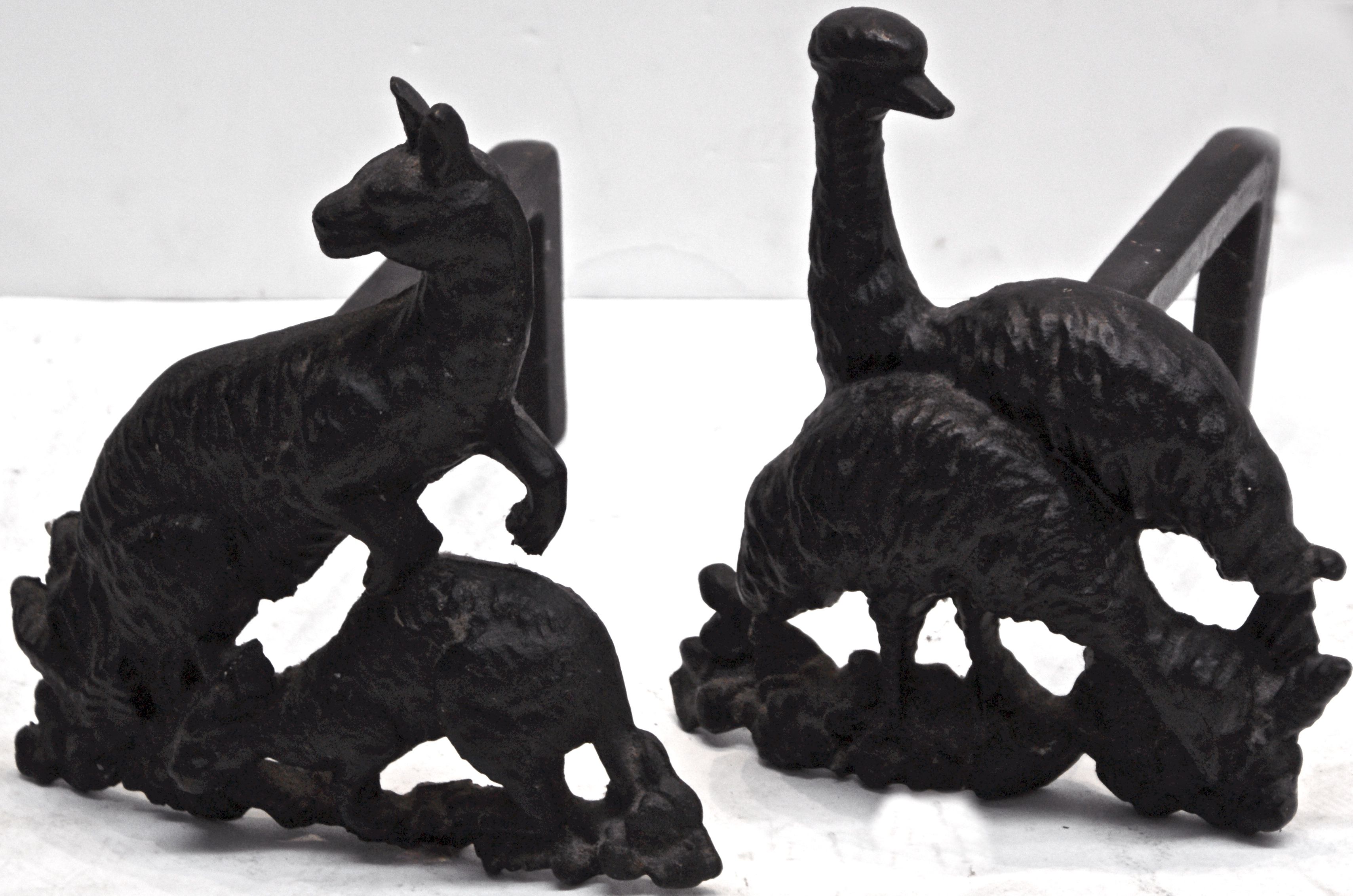 Bonhams : A pair of andirons, cast as native Australian animals