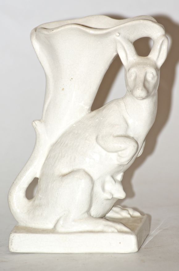 Bonhams : A white glazed kangaroo vase, attributed to Fowler Ware