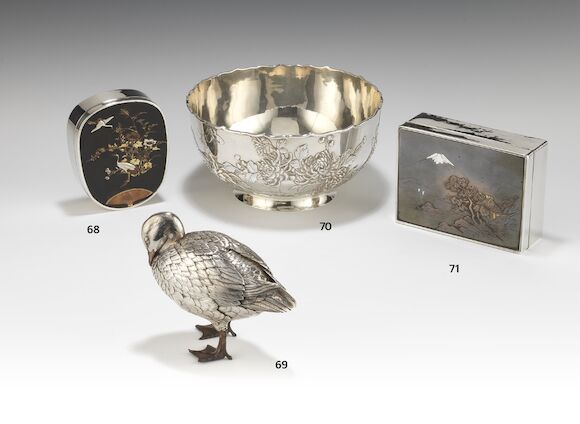 Bonhams : A stylish Japanese silver and mixed metalware trinket box of ...