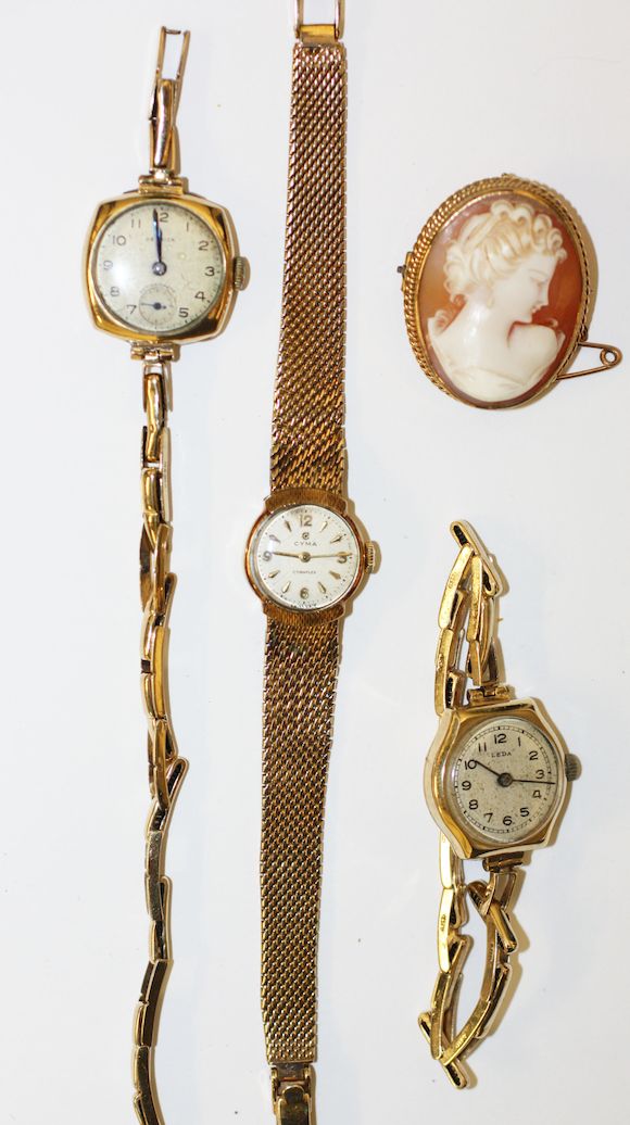 Bonhams : Cyma a lady's 9ct gold circular case wrist watch, with Arabic ...