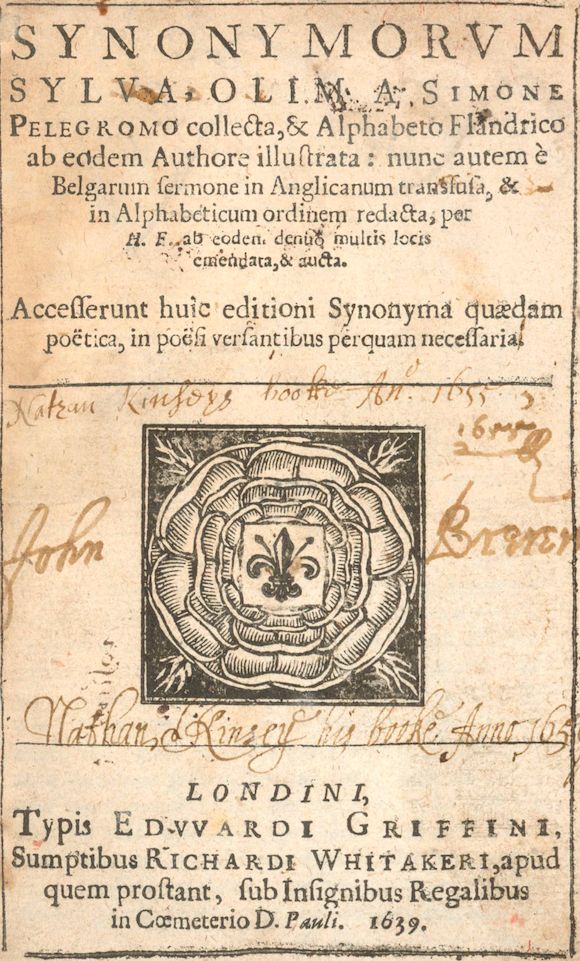 Bonhams : PELEGROMIUS (SIMON) Synonymorum sylva... & aphabeto Flandrico ...