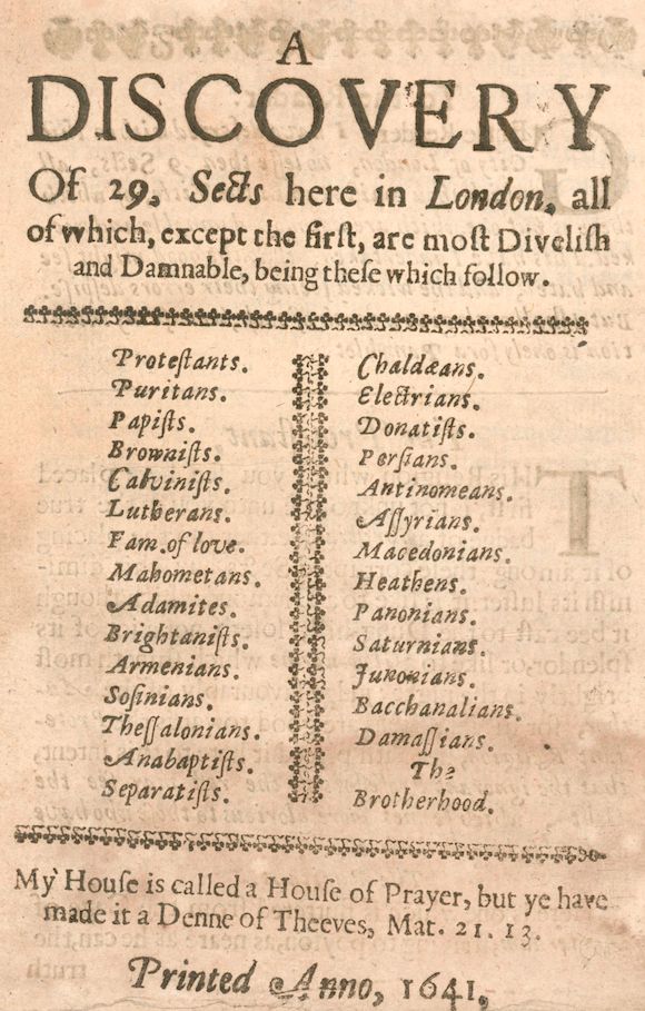Bonhams : CHRISTIAN SECTS A Discovery of 29. Sects Here in London, all ...