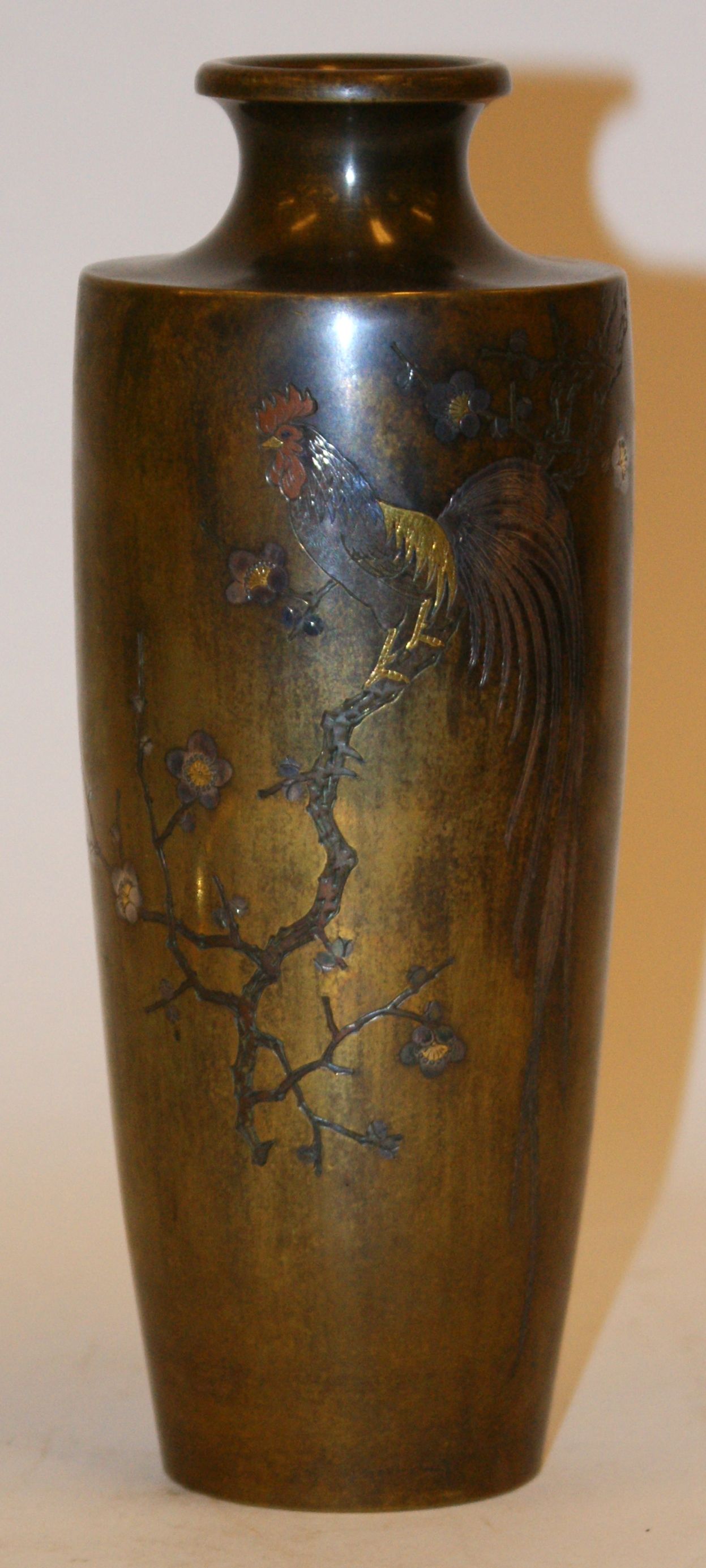 Bonhams : A Japanese bronze slender mixed metal vase, Meiji Period ...