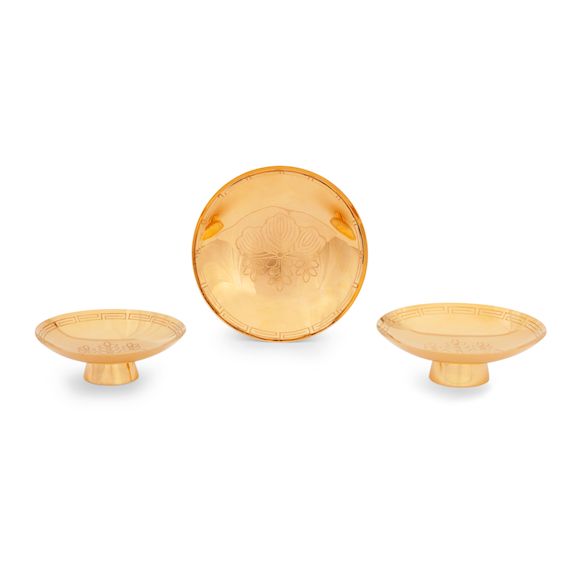 Bonhams : A set of three fine gold graduated sake cups and an Imperial ...