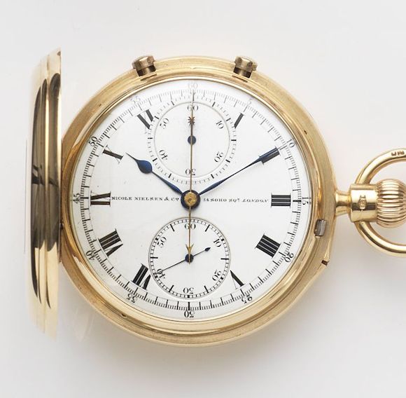 Bonhams : Nicole Nielsen & Co, London. An 18ct gold keyless wind split ...