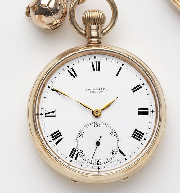 Bonhams : Benson. An 9ct gold keyless wind open face pocket watch with ...