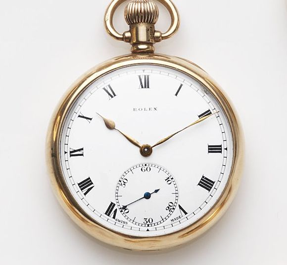Bonhams : Rolex. A 9ct gold keyless wind open face pocket watchCase No ...