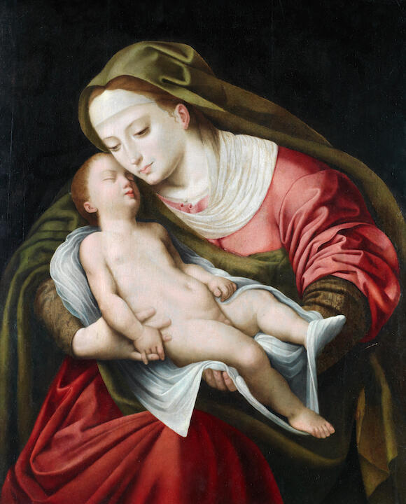 Bonhams : Attributed to Cornelis van Cleve (Antwerp 1520-1569) The Madonna and Child unframed