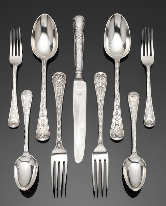 Bonhams : A William IV/Victorian silver matched part table service of ...