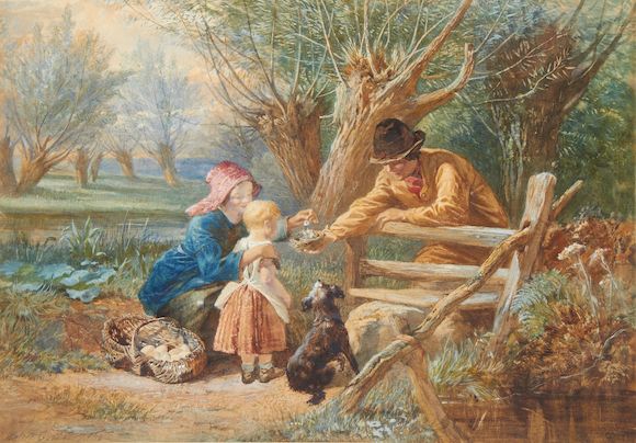 Bonhams : Walter Goodall (British, 1830-1889) Feeding the chicks