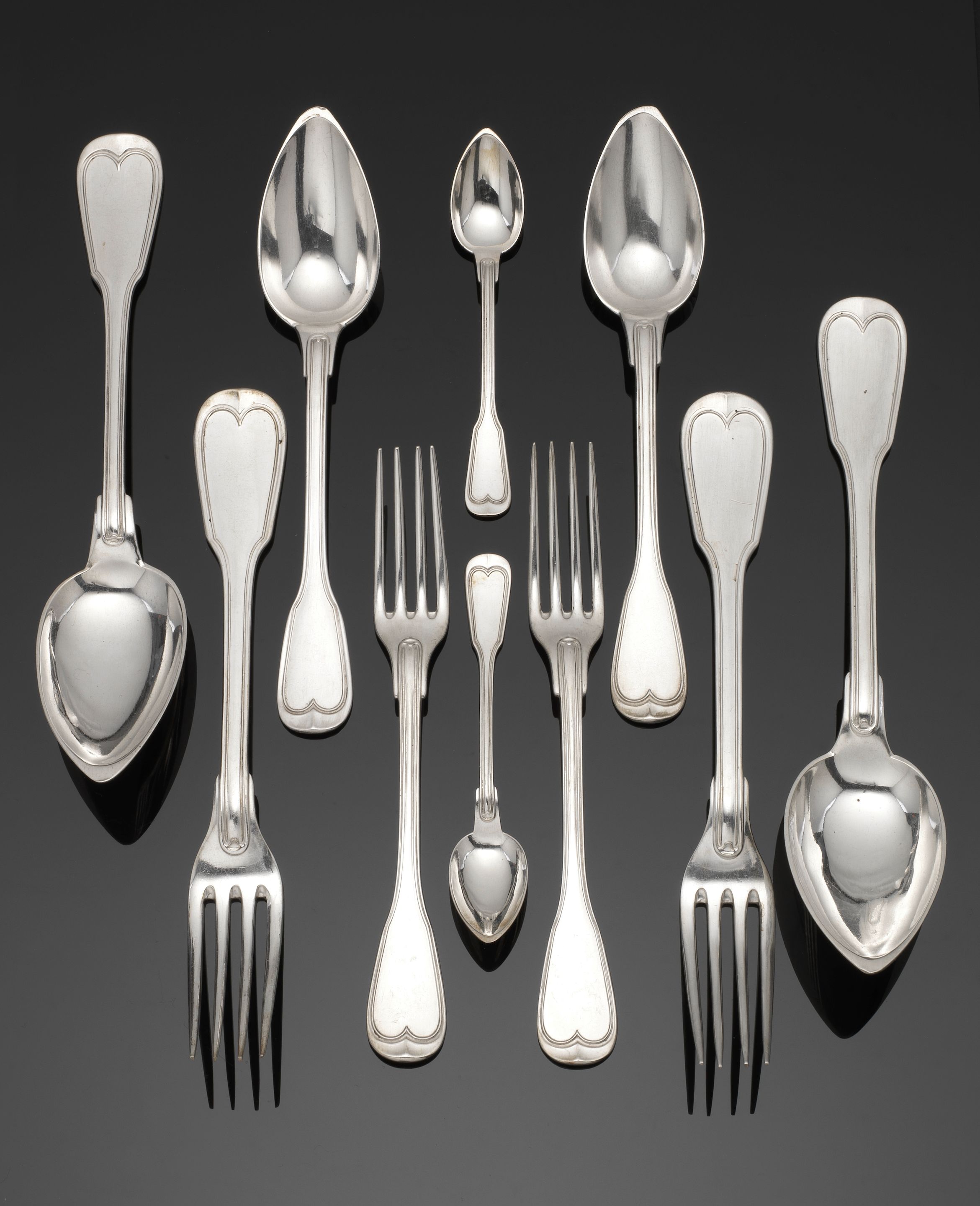 Bonhams : A Belgian silver table service of flatware predominately with ...