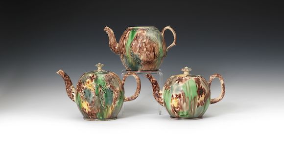 Bonhams : A William Greatbatch teapot and two Staffordshire lead-glazed ...
