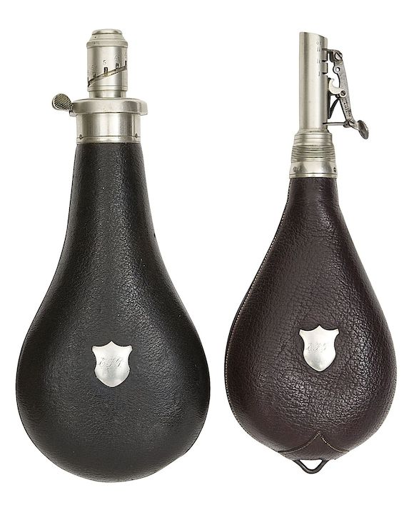 Bonhams : A Large White-Metal Mounted Powder-Flask And Matching Shot ...