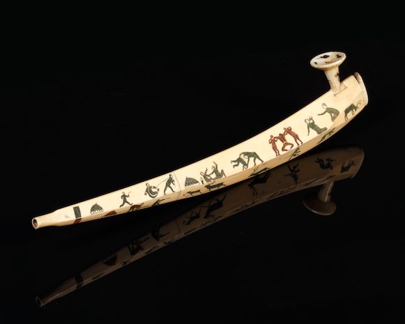 Bonhams : A large Inupiaq stained walrus ivory pipe, Inupiat Eskimo ...