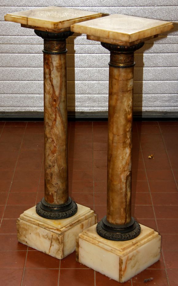 Bonhams : A pair of alabaster and gilt metal mounted cylindrical columns