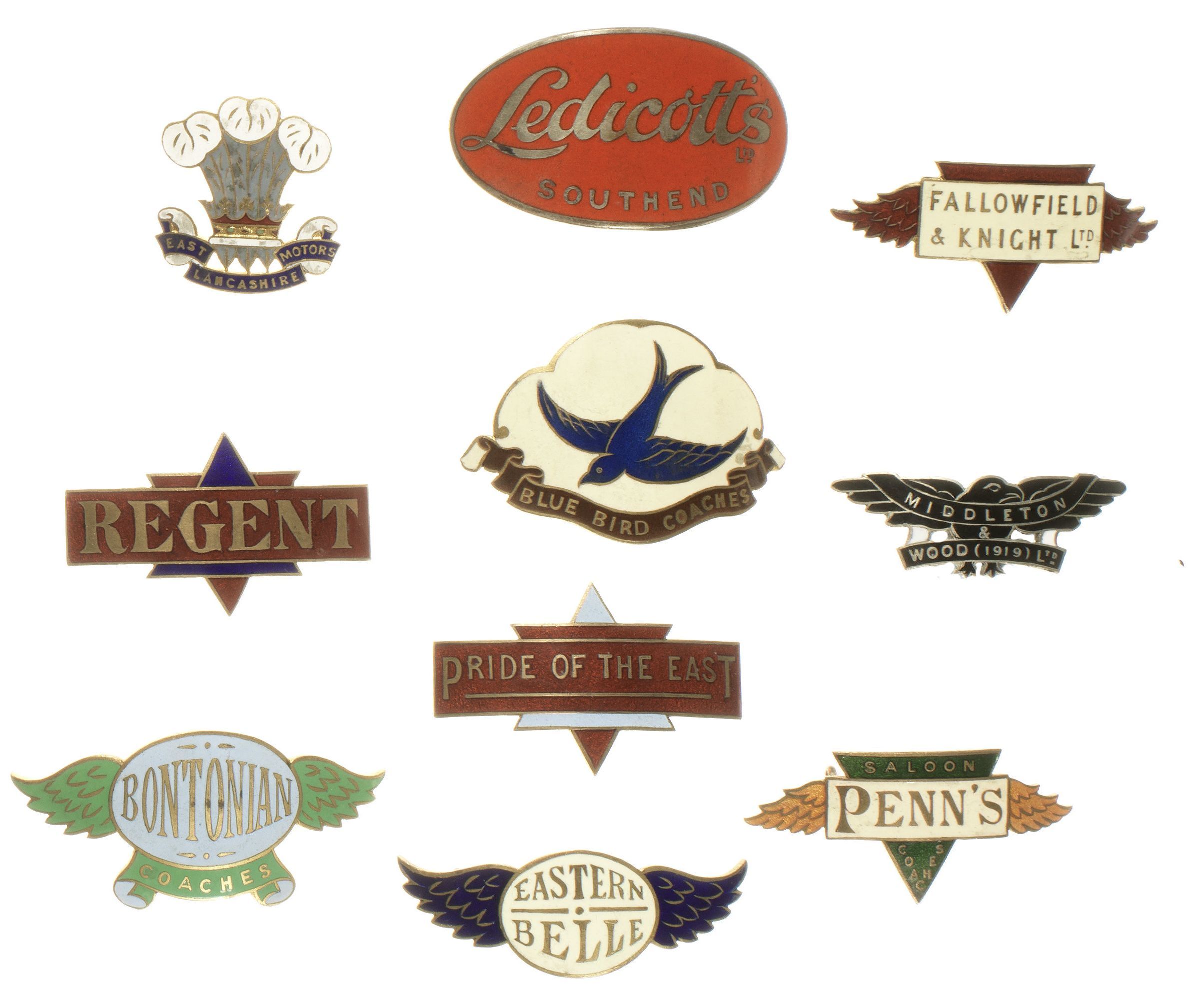 Bonhams Cars : Ten Bus and Coach company driver's enamel cap badges,